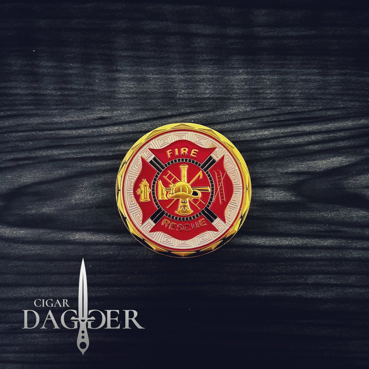 Thin Red Line Fire Rescue Challenge Coin – Cigar Dagger