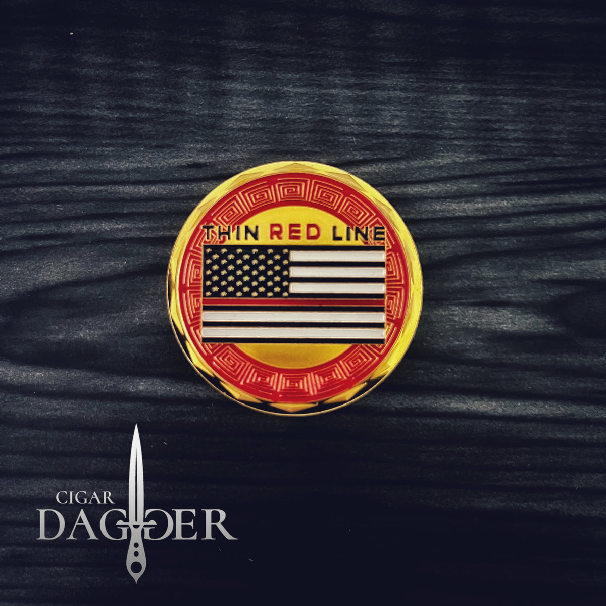 Thin Red Line Fire Rescue Challenge Coin – Cigar Dagger
